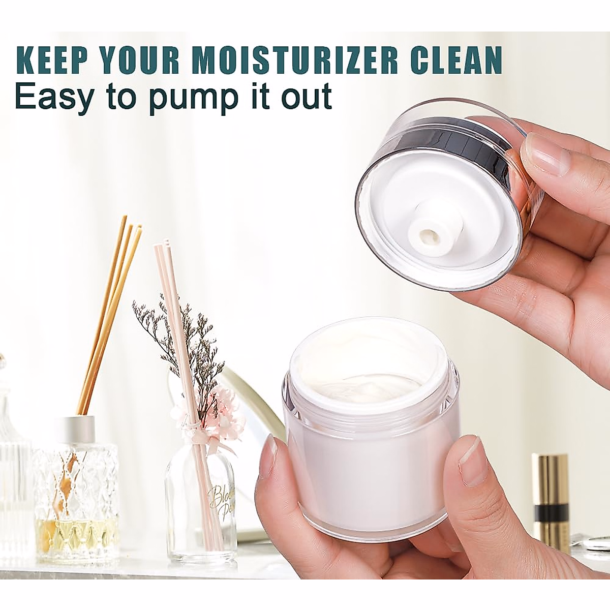 Airless Pump Jar, 1 oz Moisturizer Pump Dispenser, Acrylic Lotion Dispenser, Pump Moisturizer Container for Thick Moisturizer, Skincare Cream, Travel Lotion Container (2 Pack)