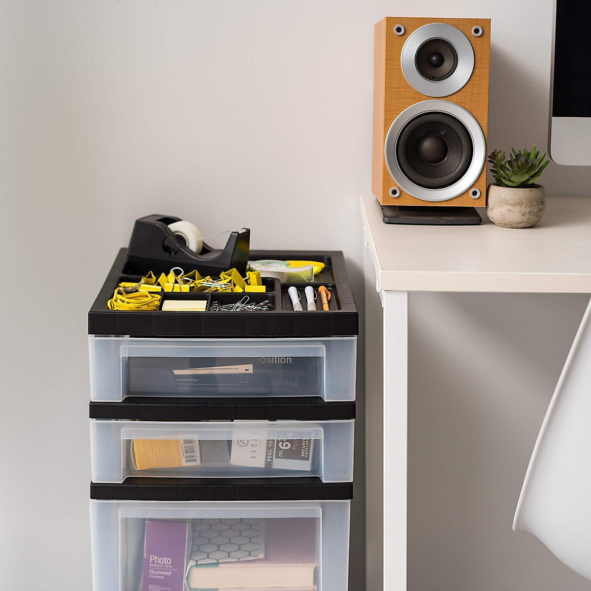 IRIS 4-Drawer Rolling Storage Cart with Organizer Top, Black with IRIS 6-Drawer Scrapbook Cart with Organizer Top, Black