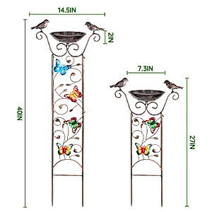 Desgully Bird Bath with Garden Trellis for Climbing Plants Outdoor, with Decorative Butterflies Free Standing Detachable Bird Feeder Bowl Bird Baths for Outdoors Antique Iron