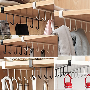 FANJURNEY 2PCS Mug Hooks Under Shelf Mug Holder Cups Storage Rack Drilling Free Coffee Cups Holder Kitchen Belts Scarf Hanging Hooks Rack, Fit for Flat Buttom Cabinet Without Any Lip