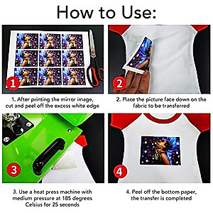 100pcs Lightweight Fabric Inkjet Printing Iron on White T-shirt A4 Sublimation Transfer Paper for Laser Printer For All Kinds of Light Color Textile Fabrics