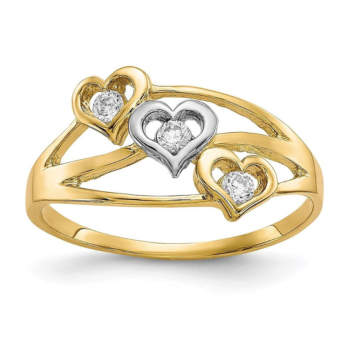 IceCarats 10K Yellow Gold Triple Heart Love 3 Stone Cubic Zirconia CZ Ring Size 6