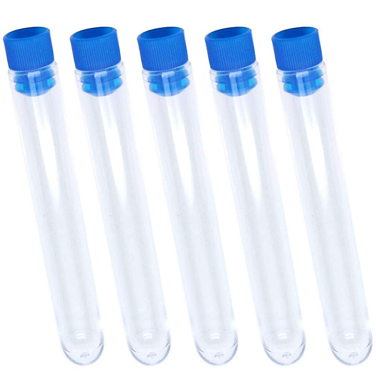 Dasunny 100 Pcs 6ml Mini Clear Plastic Test Tubes with Blue Caps for Liquid Experiment Seed Powder Spice, 13x78mm