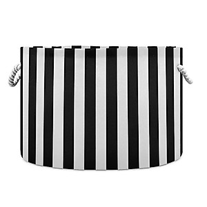 xigua Black White Stripes Pattern Large Round Storage Basket 20 x14 Inches Collapsible Round Storage Bin, Laundry Basket Organizer for Towels, Blanket, Toys, Clothes