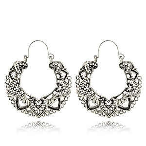 Women Earrings Ethnic Jewelry Enamel Earrings Boho Vintage Drop Earrings (Silver, One Size)