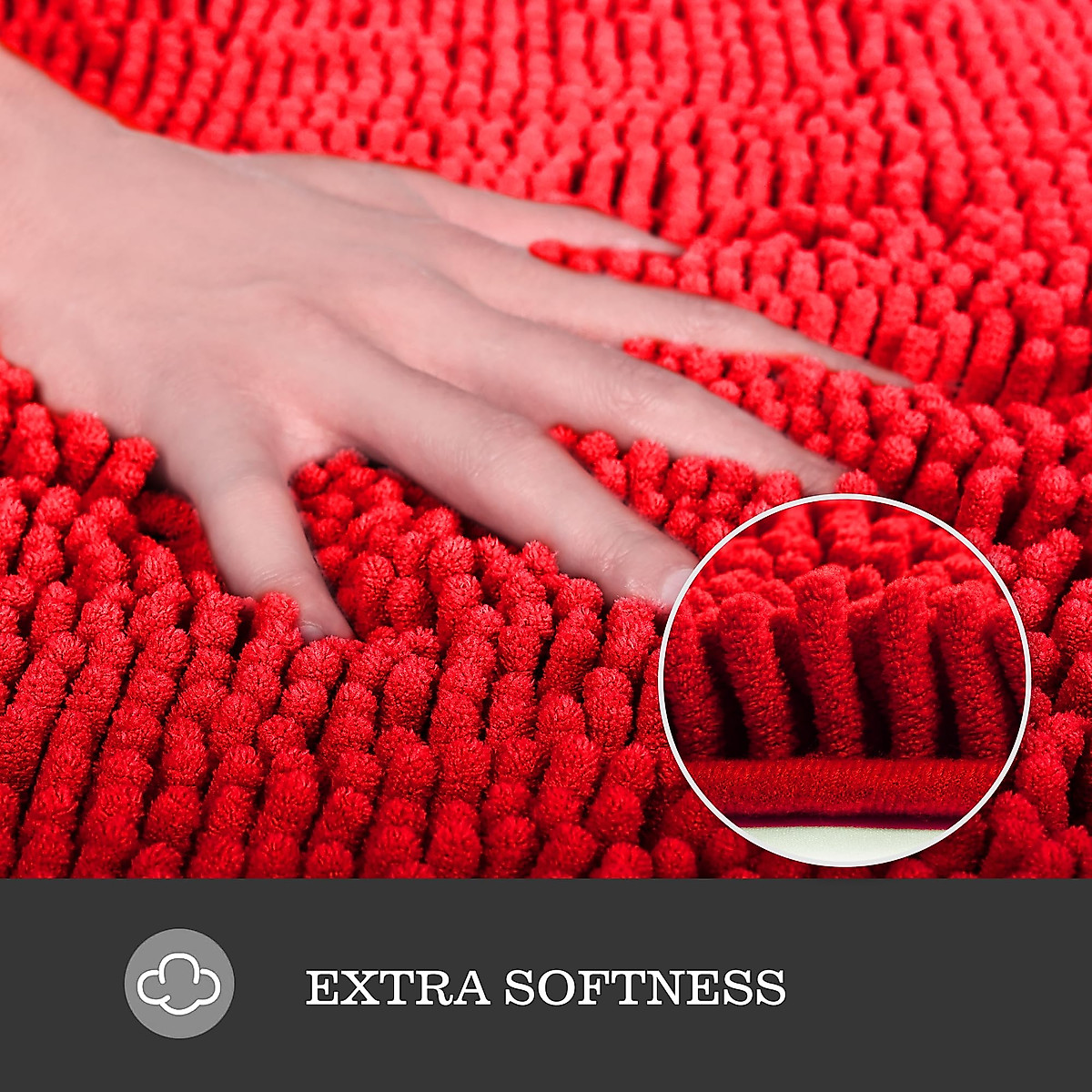 Yeaban Red Bathroom Rugs – Thick Chenille Bath Mats | Absorbent and Washable Bath Rug Non-Slip, Plush and Soft Rugs for Bathroom, Kitchen, Shower, Sink - 17" x 24"