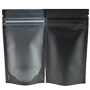 QQ Studio Pack of 100 Translucent Front Matte Black Poly Plastic Resealable Bags (8.4oz (6" x 9"), Black Stand-Up Pouch)