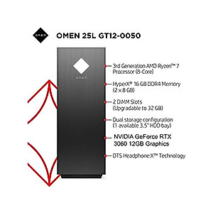 2021 Newest HP OMEN 25L Gaming Desktop PC, AMD 8-Core Ryzen 7 3700X(Up to 4.4GHz), GeForce RTX 3060 12GB, HyperX 16 GB DDR4 RAM, 1TB HHD+512GB PCIe NVMe SSD, Windows 10, RGB Lighting + Generic Mouepad