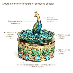 Bits and Pieces - Peacock Keepsake Box - Peacock Art - Golden Jewelry Box