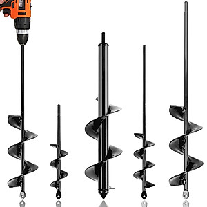 KENDO Auger Drill Bit for Planting Set of 4, Garden Ground Earth Spiral Drill Bits and Bulb Planter Tool for 3/8" Hex Drive Drill, for Post Hole Digger, Bulb Bedding Digging, Plant Rapid Planter
