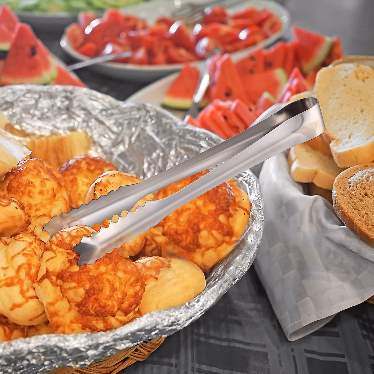 10 Pieces Ice Tongs Stainless Steel Tongs Sugar Ice Food Tongs Sawtooth Food Serving Kitchen Tongs for Serving Restaurant Hotel Ice Bucket, 7.5 Inch