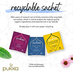 Pukka Tea Variety Pack, Organic Herbal Tea Bags, Five Flavors; Elderberry & Echinacea, Lemon, Ginger & Manuka Honey, Night Time, Three Mint and Detox, (Pack of 3), 60 Tea Bags