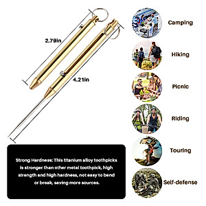 Geilihome 3PCS Portable Titanium Spring Toothpicks Metal Pocket Push-pull Toothpick Key Pendant for Outdoor Picnic Camping