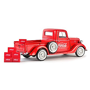 Coca-Cola 1937 Ford Pickup Truck, 6 Bottle Carton Accessories 1/24 Diecast Model Car Motorcity Classics, 7-inch Long, Red, Zinc