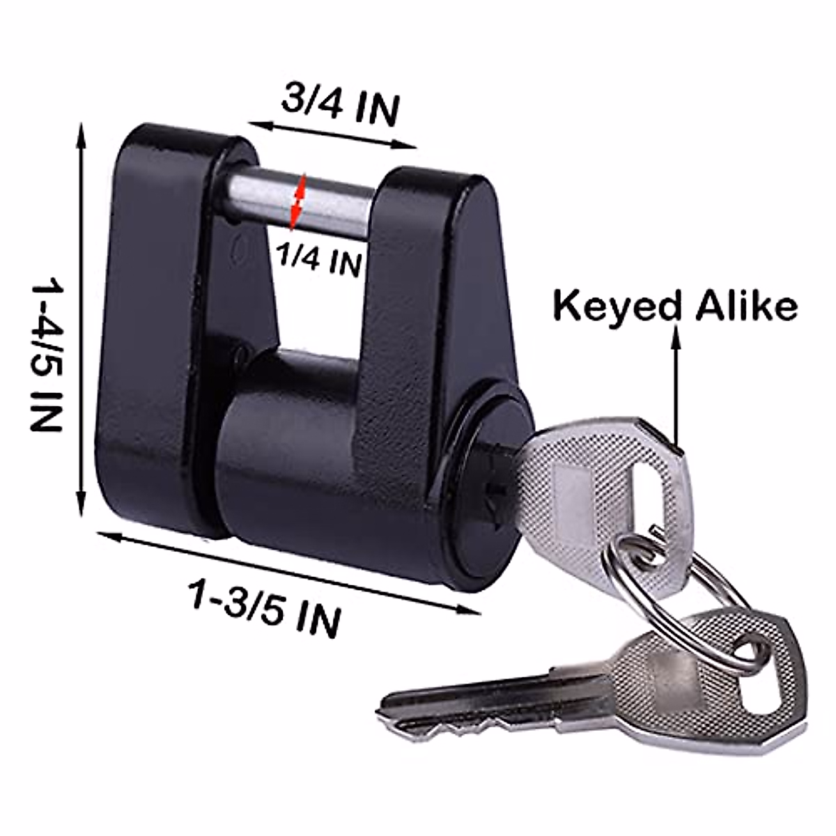 WHSSFINE Trailer Lock Kit Keyed Alike Tongue and Hitch Pin Lock with 5/8 and 1/2 Inch Pins Fit Class I II III IV V Receiver to Secure Trailer for Towing and Storage (4 Pack)