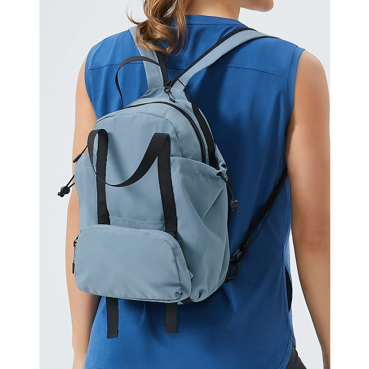 Wjustforu Hiking Backpack with Multiple Pockets for Men Women Lightweight Water-Resistant Travel Essentials Perfect for Camping Biking Yoga Mini Backpack Fanny Bag Set Grey Blue