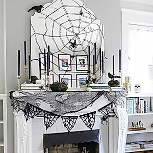 Black Spider web banner - Halloween Decor, Farmhouse Halloween, Spooky, Fall Decor, Spider Web Sign, Spider Web Banner, Halloween Mantel Decor (Spider web wood banner)