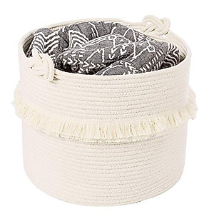 Woven Storage Baskets Cotton Rope Decorative Hamper for Nursery, Toys, Blankets, and Laundry, Cute Tassel Nursery Decor - Home Storage Container