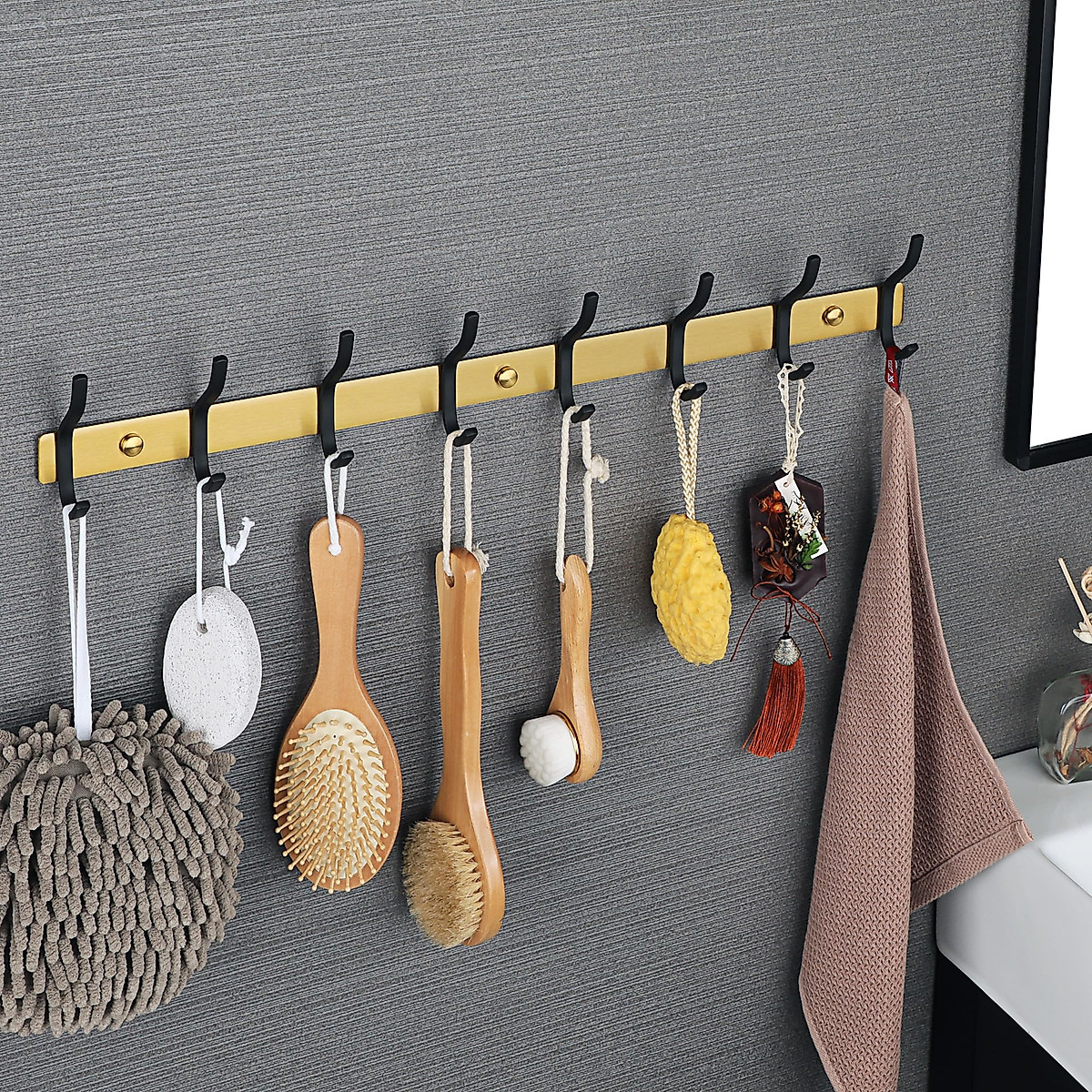 Alise Coat Rack Wall Mount,Coat Hanger Rail with 8 Double Coat Hooks for Hanging Coats,SUS304 Stainless Steel Towel Hanger Hook Racks for Purse Clothes Entryway Jacket Hats,Brushed