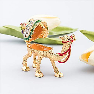 YU FENG Crystal Camel figurines Decor Ornament,Golden Enamel Camel Statues Animal Trinket Jewelry Box Hinged