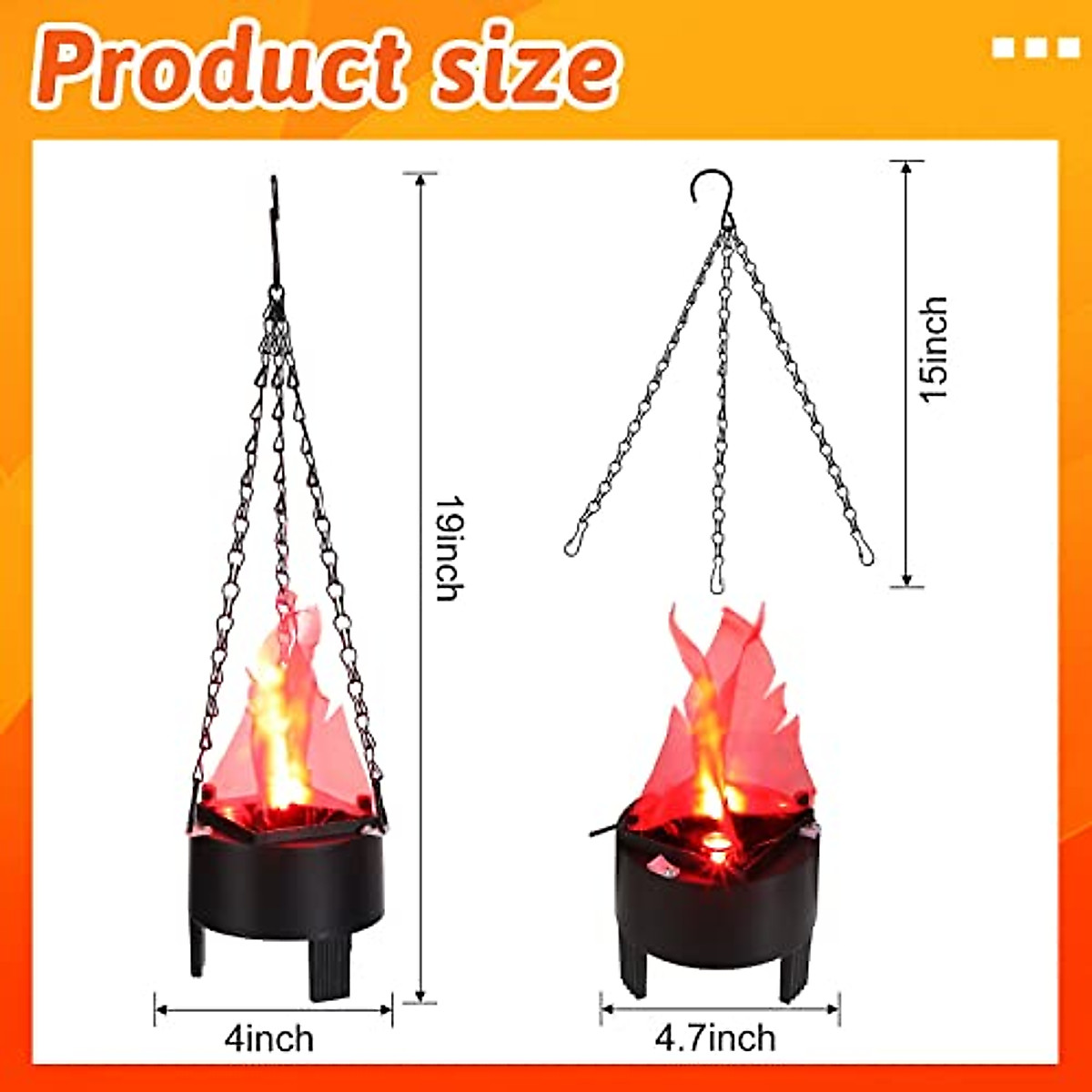 Macarrie 3 Pcs LED Fake Fire Flame Hanging Lamp Decoration 110v 3D Artificial Flickering Flame Campfire Realistic Flame Hanging Cauldron Light Decor for Halloween Christmas Party Festival Night Clubs