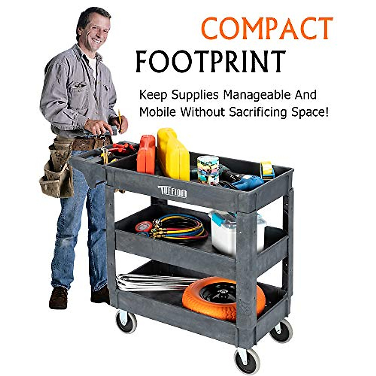 TUFFIOM 550lbs Heavy Duty 3-Tier Service Utility Cart