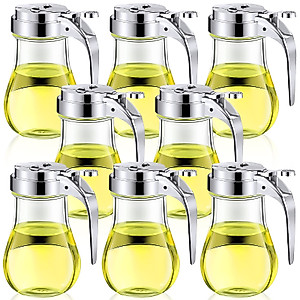 Mimorou 8 Pcs 6 oz Glass Syrup Dispenser with Retracting Spout Coffee Syrup Dispenser Creamer Dispenser Dispensing Thumb Lever, Pancake House Pattern