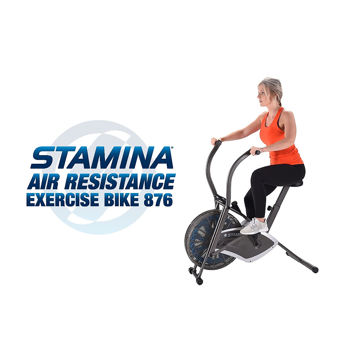 Stamina Air Resistance Bike 876 - Smart Workout App, No Subscription Required - Dynamic, Adjustable Tension - Multi-Function LCD Monitor - Dual-Action Arms to Engage The Upper Body