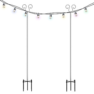 KIAYACI String Light Poles, 8 feet Sturdy Outdoor Light Pole for Hanging String Lights or Flag, Backyard, Garden, Patio, Deck Lighting Stand for BBQ, Party, Wedding-White