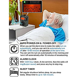 ZHIWHIS Shortwave Radio, MP3 Player with Weather Radios Portable AM FM, Retro Bluetooth Speaker with 6 EQ Modes, Rechargeable Alarm Clock Receiver with Sleep Time and NOAA Alerts ZWS-701