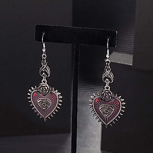 Punk Rock Bat Gothic Evil Eye Red Heart Earrings for Women Halloween Cosplay