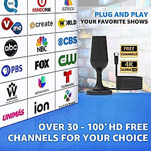 Digital TV Antenna, Long Range & 360° Reception HDTV Antenna Indoor Outdoor, TV Antenna for Smart TV with Strong Magnetic Base for Easy Installation, Support 4K 1080p Fire tv Stick and All TV's