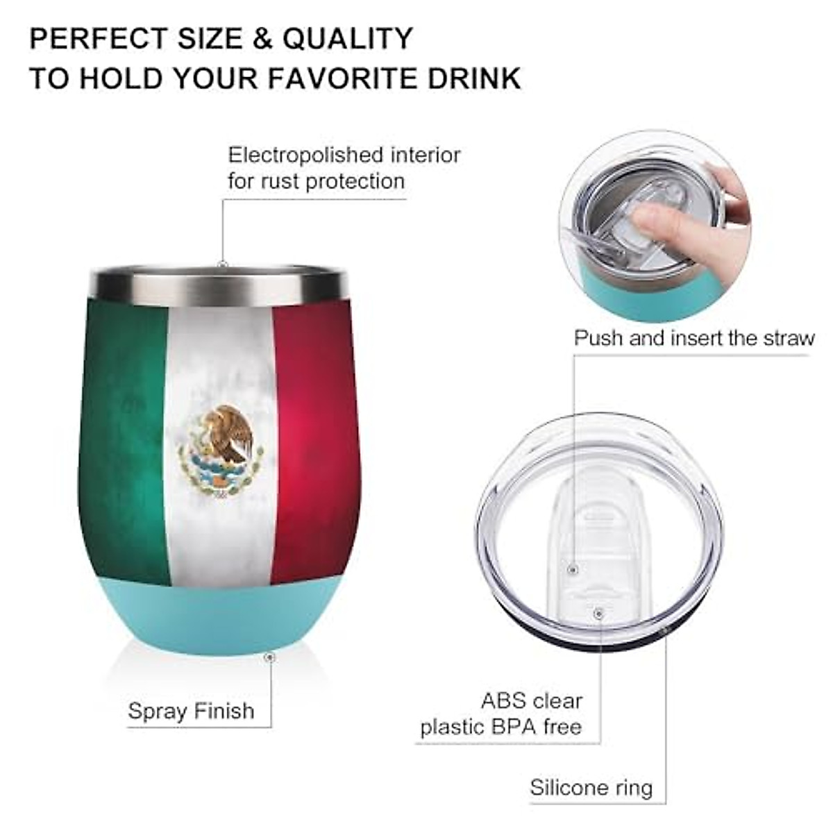 Mexico Grunge Flag Funny Wine Tumbler 12 Oz Stainless Steel Insulated Mug Double Wall Water Cup with Lid