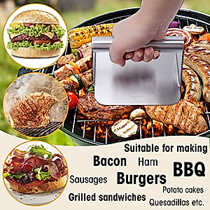 Aigrettei Burger Press - Heavy Duty Smooth Stainless Steel Hamburger Presser for Grill, Griddle, Patty, Bacon, Ham & Grilled Sandwich - Non-Stick & Dishwasher Safe, Grilling Accessories - 5.5x5.5