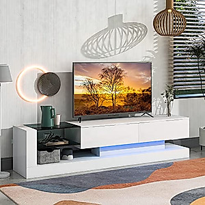 BAMACAR LED Long TV Stand For 80 Inch TV, Stand TV 70 Inch Modern White Entertainment Center With Storage, 70 75 80 Inch TV Stands For Living Room, TV Stand with Storage Large TV Stand with 75 Inch TV