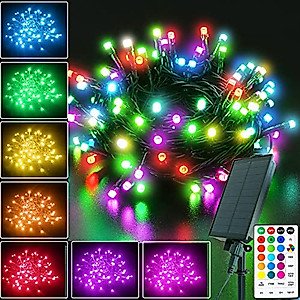 Color Changing String Lights Outdoor Solar Powered, 33FT 100 LED Colorful Christmas Lights with Remote Timer Waterproof Multicolor Fairy Lights for Garden Party Yard Tree Halloween Christmas Decor