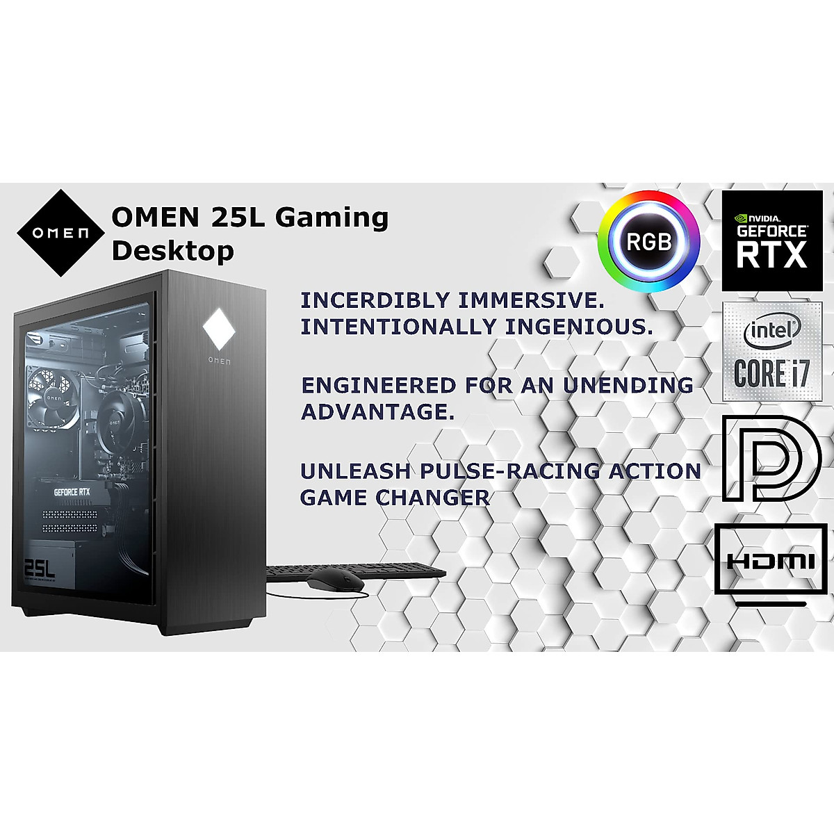 HP Newest OMEN 25L Gaming Desktop PC, Intel Core i7-10700 Octa-Core Processor, RTX 2060 Super, 64GB RAM, 2TB NVMe SSD, RGB Air Cooling, DP, HDMI, Wi-Fi 6, Windows 11 Home, Black