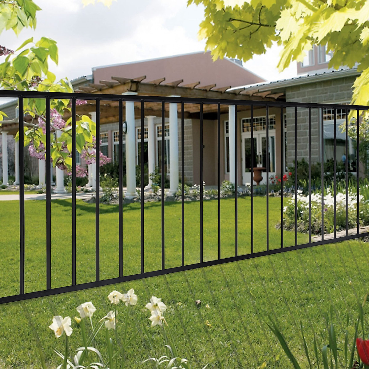 Guardian Black Steel Fence Panel Style Easy Installation Fence Kit, Outdoor Fencing for Yard, Garden (7-3/4 ft. x 2-2/3 ft., Black)