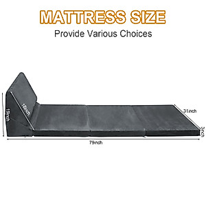 QIUBABYO Multifunctional Foldable Portable Mattress,Foldable Sofa Mattress with Lumbar Support&Buckle Straps for RV Yoga Living Room Bedroom Guest Room Home Office（Dark Gray）