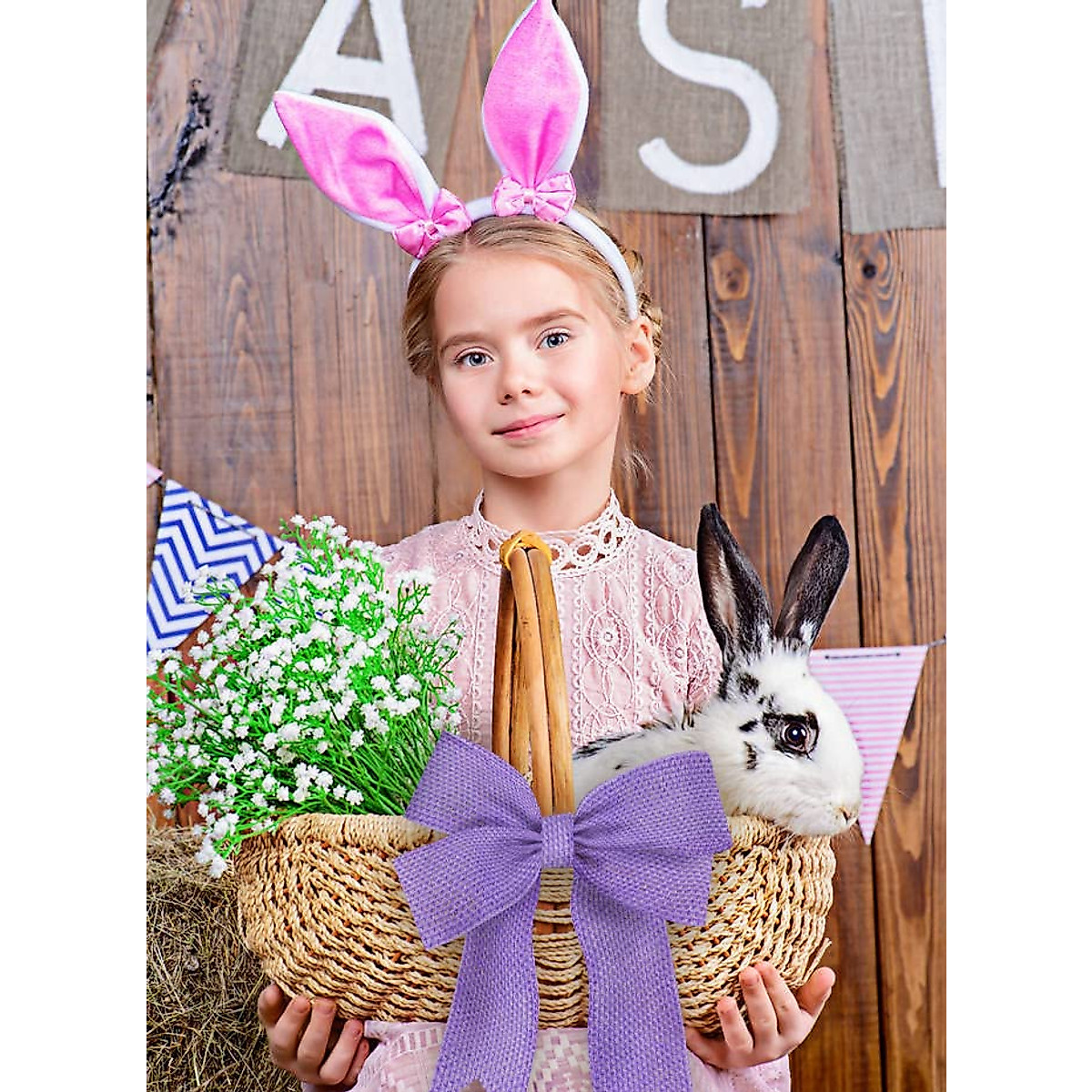 Estivaux Happy Easter Wired Edge Ribbons 2.5 Inch ×10 Yards, Purple Burlap Ribbon Bows Spring Holiday Ribbon Mesh Net Craft Ribbons for Gift Wrapping Spring Easter Party Decorations