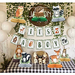 9Pcs Woodland Animals Honeycomb Centerpieces, Woodland Baby Shower for Table Decorations, Forest Themed Birthday Party Supplies, Wild One Birthday Party Decorations for Boys Girls