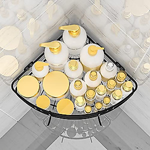 GAAKY Corner Shower Caddy, 3 Pack Corner Shower Shelf with Soap Holder and 4 Hooks, No Drilling Shower Organizer Adhesive Stainless Steel Shower Shelves for Bathroom Storage(Black)