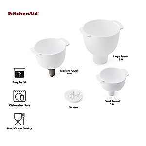 KitchenAid Set of 5 Kitchen Funnel Set, with Removable Strainer and Removable Spout,White