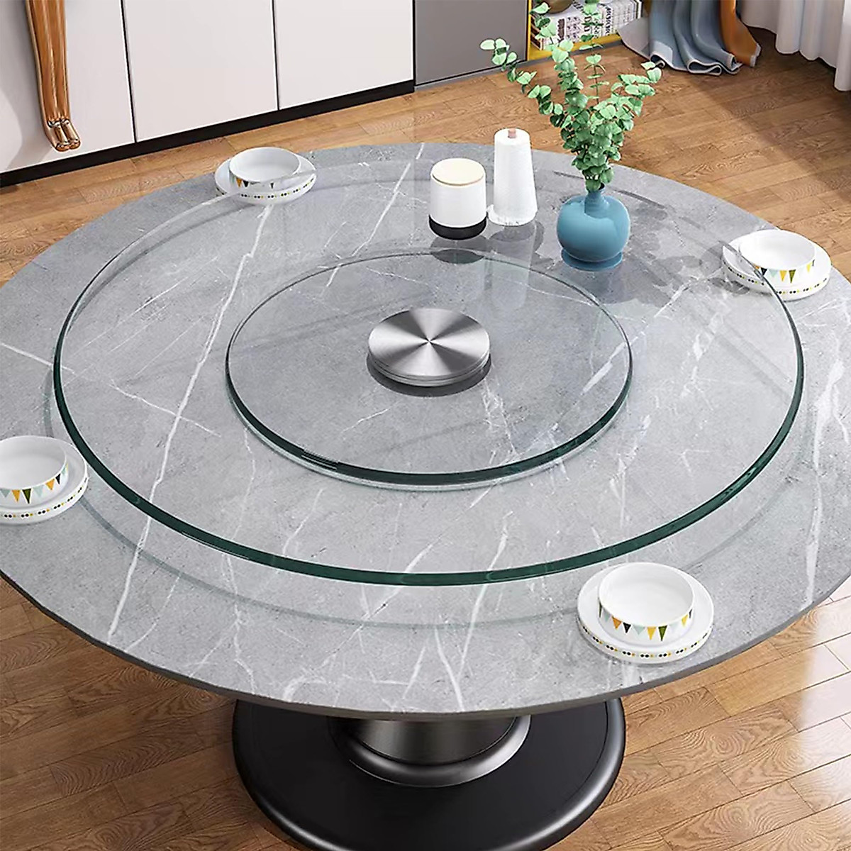 Tempered Glass Lazy Susan Turntable for Dining Table Countertop,360° Swivel Dining Table Serving Tray,Transparent Rotating Tray with Silent Bearing Centerpieces,for Spice Rack Table Cake Kitchen (Col