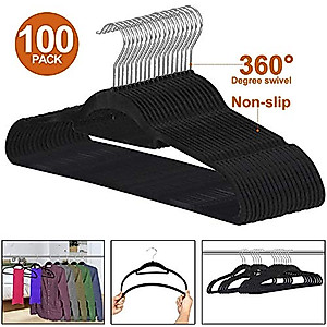HomGarden 100 Pack Velvet Hangers Ultra Thin Non Slip Clothes Hanger Hook Swivel 360 Flocked & Durable Space Saving w/Bar for Garments, Suits, Dresses, Pants, Shirts, Coats