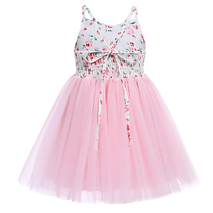 Baby Girl Toddler Kids Second 2nd Birthday Dress Boho Floral Printed Backless Tutu Tulle Maxi Long Dress Two Years Old Party Photo Shooting Clothes Summer Beach Pageant Wedding Bridesmaid Pink Two