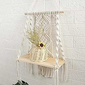 Hiuxume Macrame Wall Hanging Shelf - Bohemian Wall Decor for Bedroom - Woven Rope Macrame Wall Art as Boho Bathroom Shelf Decor - Macrame Shelf Wall Hanging Plant Hanger with Crochet Wall Hangings