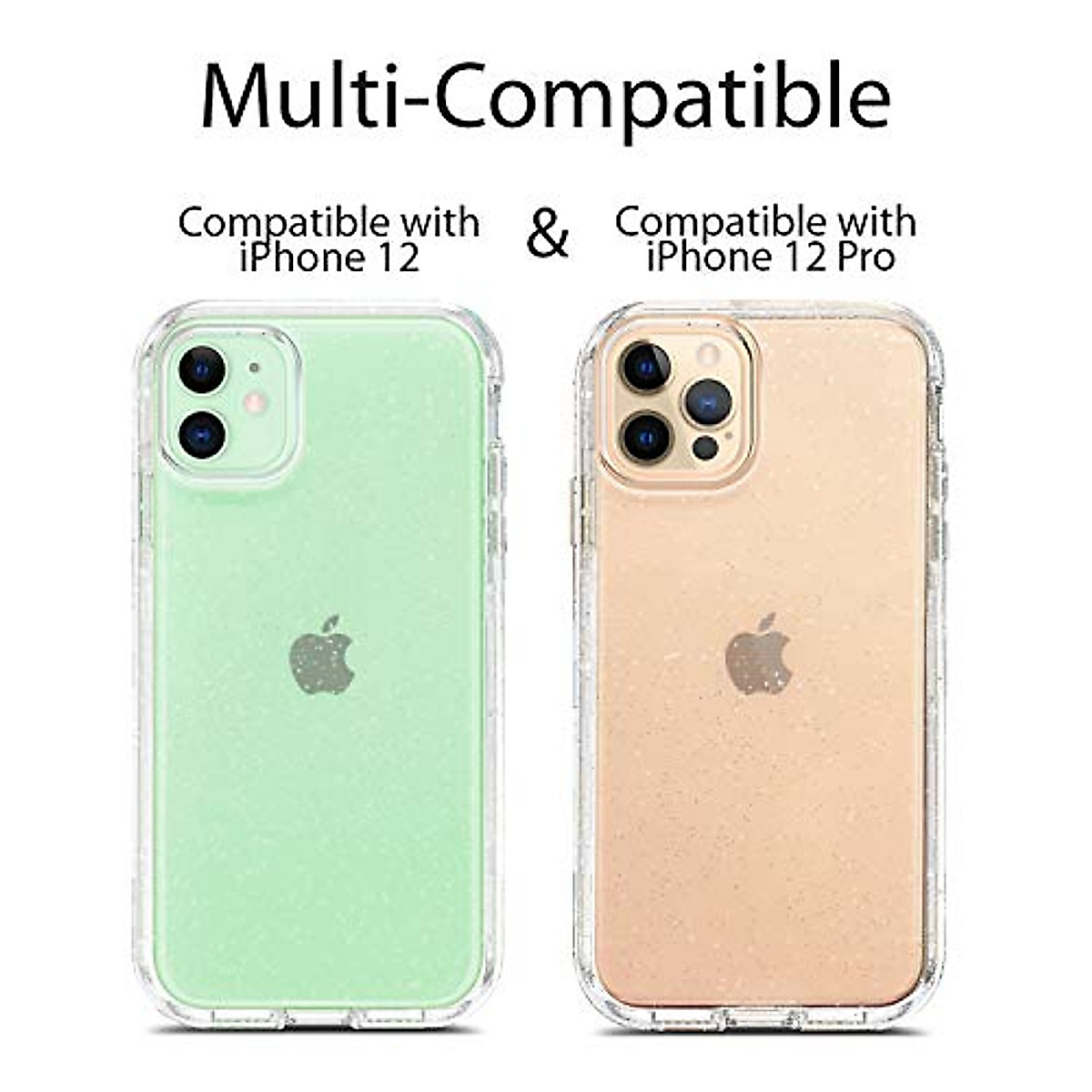 Coolwee Crystal Glitter Full Protective Case Compatible with iPhone 12, Compatible with iPhone 12 Pro Heavy Duty Hybrid 3 in 1 Rugged Shockproof Women Girls Transparent Shiny Clear Bling Sparkle