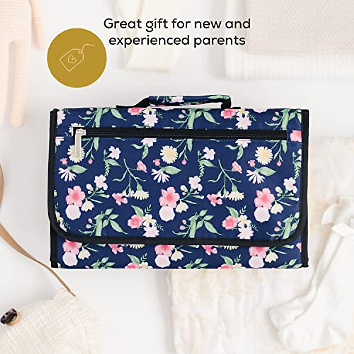 First Landings Portable Diaper Changing Pad - Convenient Travel Changing Pad and Wipe Holder - Portable Changing Pad - Navy