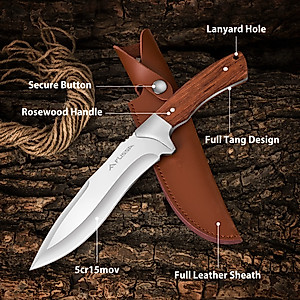 FLISSA Hunting Knife with Leather Sheath and 11'' Machete